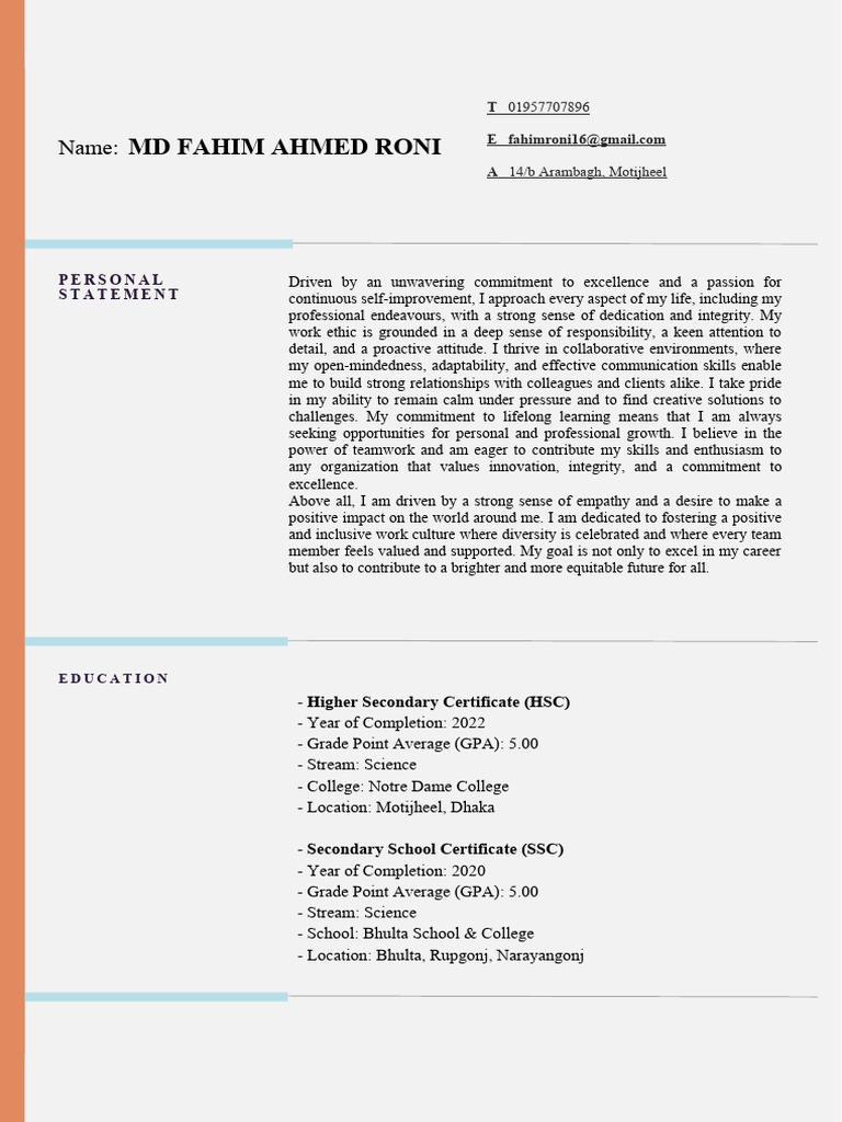 MD Fahim Ahmed Roni: Name | PDF | Communication | Cognition