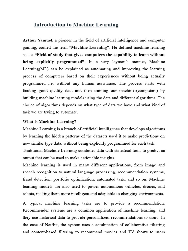 Introduction to Machine Learning Notes | PDF