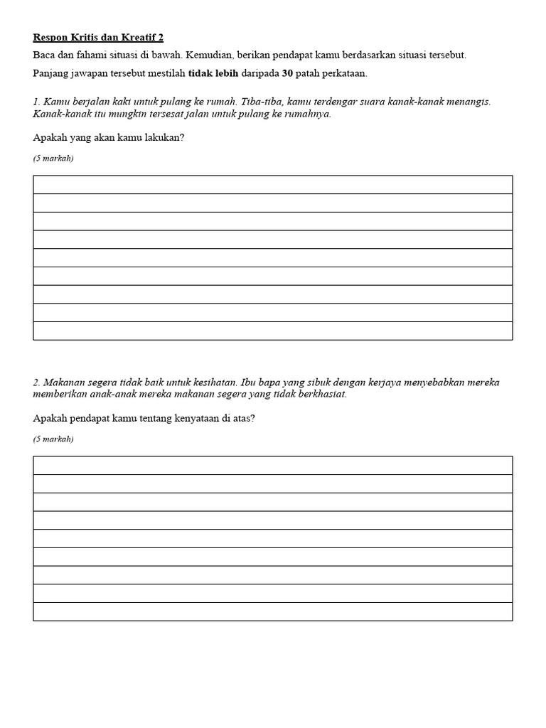 Respon Kritis Dan Kreatif 2 | PDF