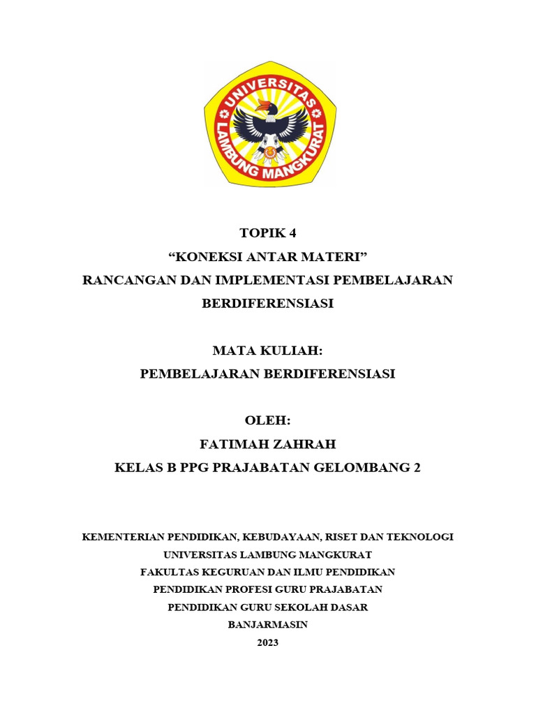 Topik 4 Koneksi Antar Materi_Fatimah Zahrah_Pembelajaran Berdiferensiasi | PDF
