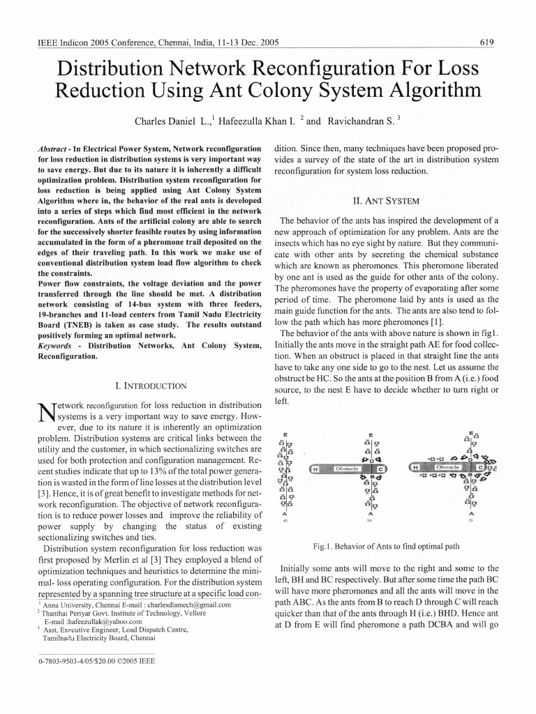 Distribution Network Reconfiguration For Loss Reduction Using Ant Colony System Algorithm | PDF ...