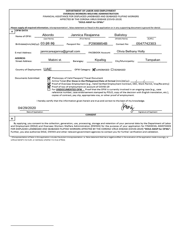 Dole Akap Application Form | PDF | Travel Visa | Employment