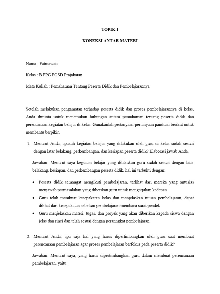Topik 1 Koneksi Antar Materi - Pemahaman Tentang Peserta Didik Dan Pembelajarannya | PDF ...