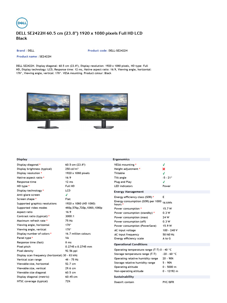 Monitor Specifications (VRS 30112023) | Download Free PDF | Computer Monitor | Display Resolution