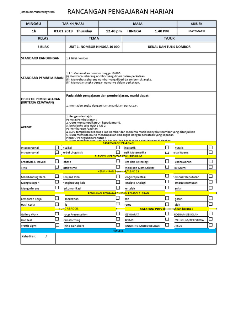 RPH MT Tahun 3 2019 | PDF