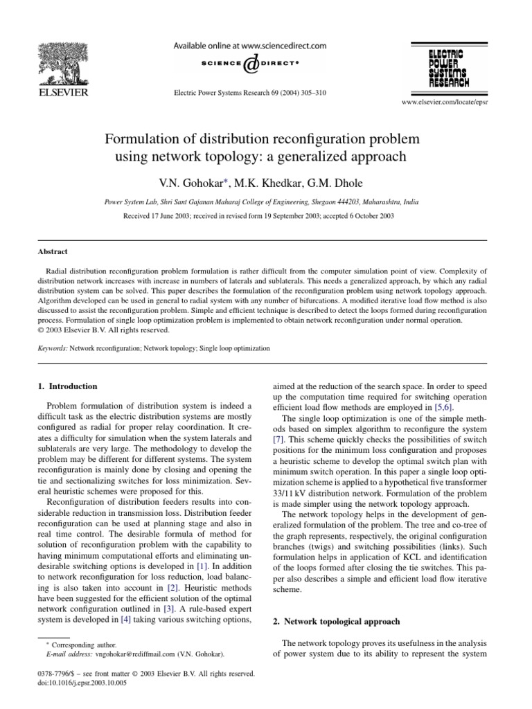 Formulation Of Distribution Reconfiguration Problem Using Network Topology A Generalized