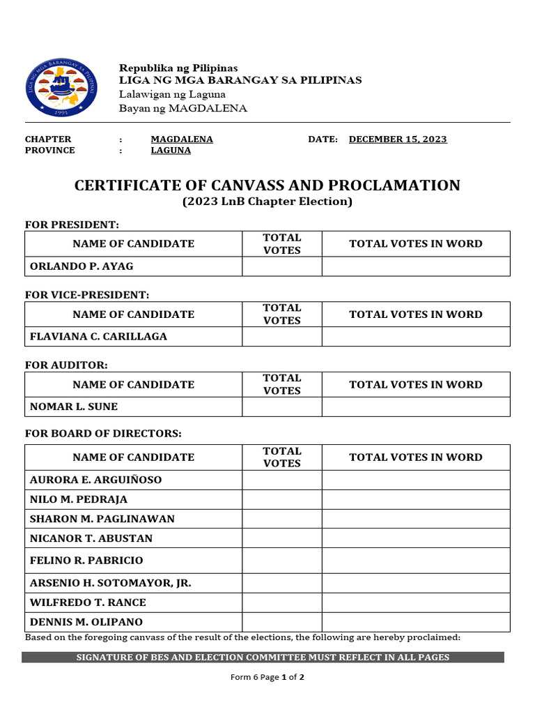 Certificate of Canvass and Proclamation | PDF