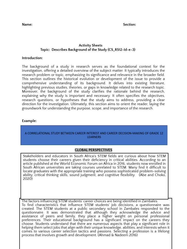 Activity Sheets in Background of The Study | PDF | Waste | Water