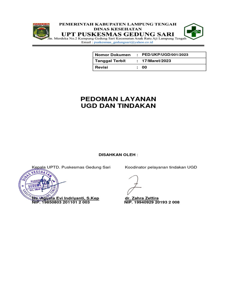 Pedoman Pelayanan Unit Kerja Ugd 2023 Fix | PDF