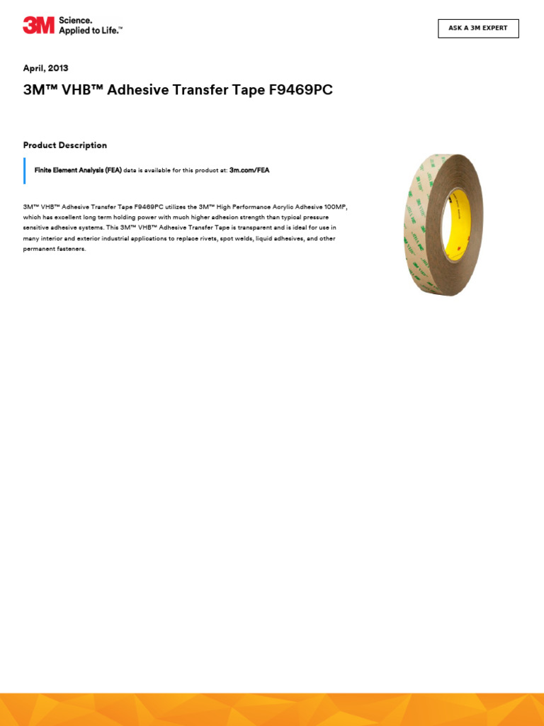 3M VHB Adhesive Transfer Tape F9469PC | PDF | Adhesive | Safety