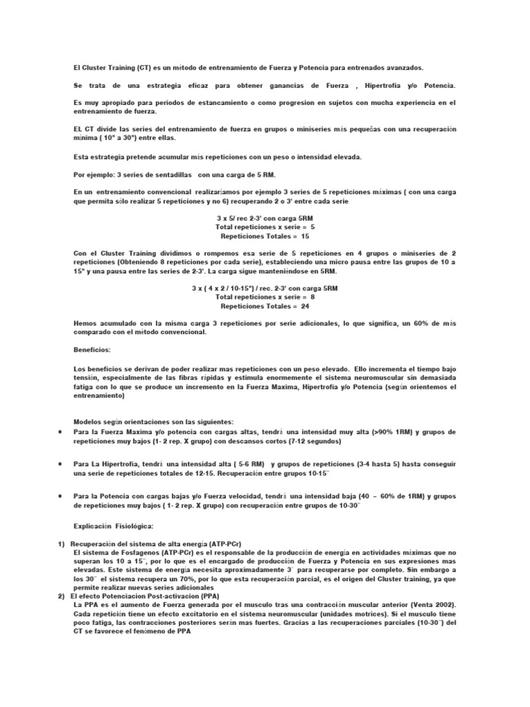 El Cluster Training Resumen 1 | PDF | Entrenamiento de fuerza | Anatomía