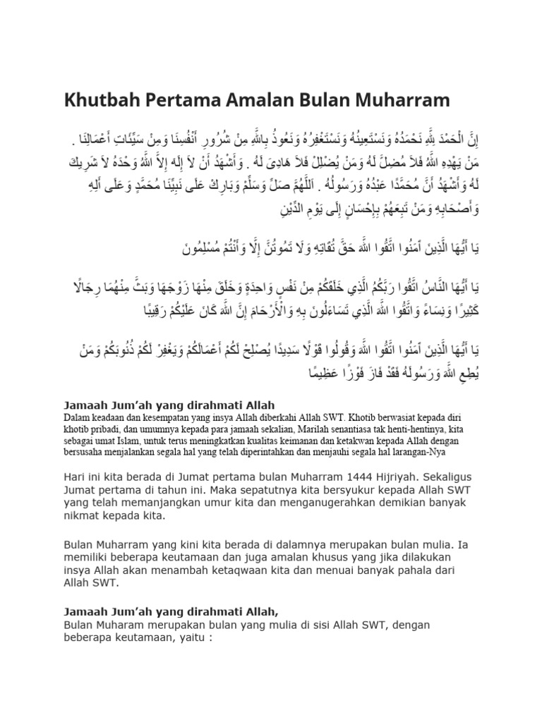 Khutbah Pertama Amalan Bulan Muharram | PDF