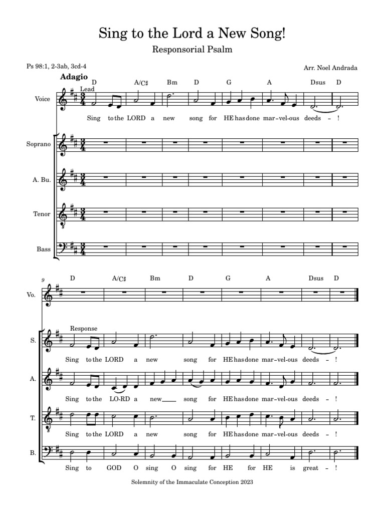 Sing To The Lord A New Song! SATB Arrangement | PDF | Musical ...