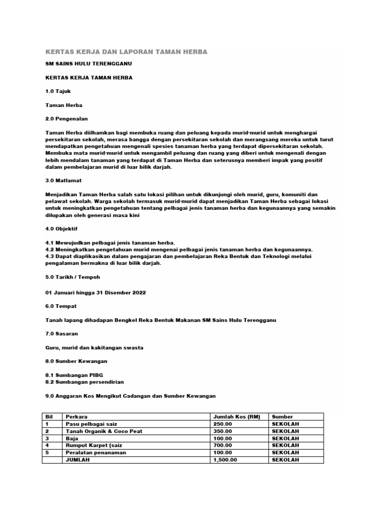 Kertas Kerja Dan Laporan Taman Herba | PDF