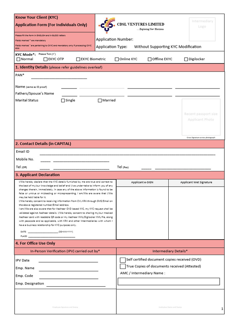 KYC Form - Without Supporting - Oct22 - Editable | PDF