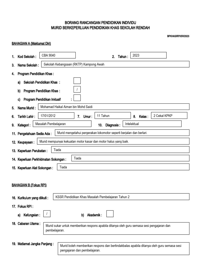 Borang Rancangan Pendidikan Individu Dan Borang Rumusan Prasidang ...
