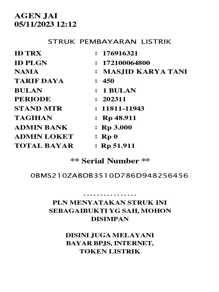 Nota Listrik November | PDF