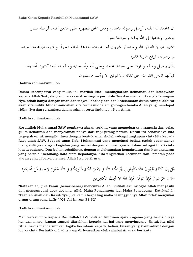Bukti Cinta Kepada Rasulullah Muhammad SAW | PDF | Agama & Spiritualitas