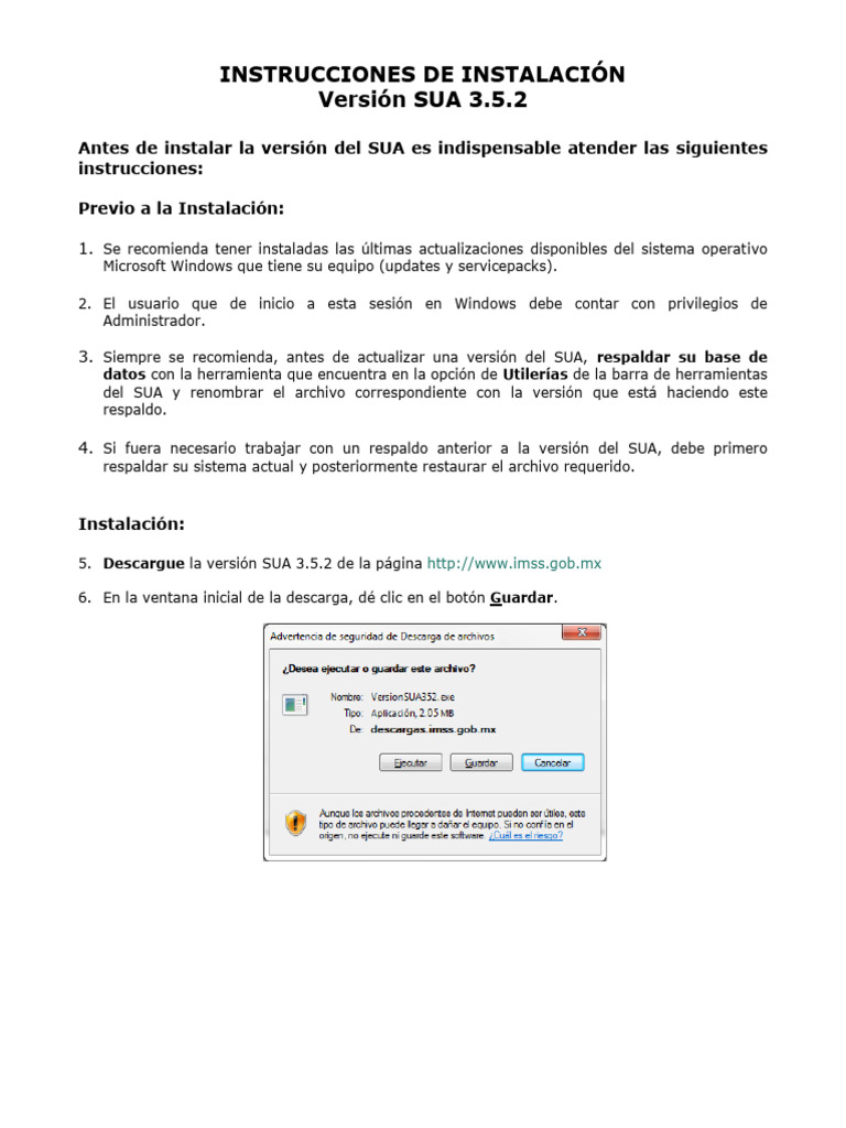 Instrucciones de Instalación Del SUA | PDF