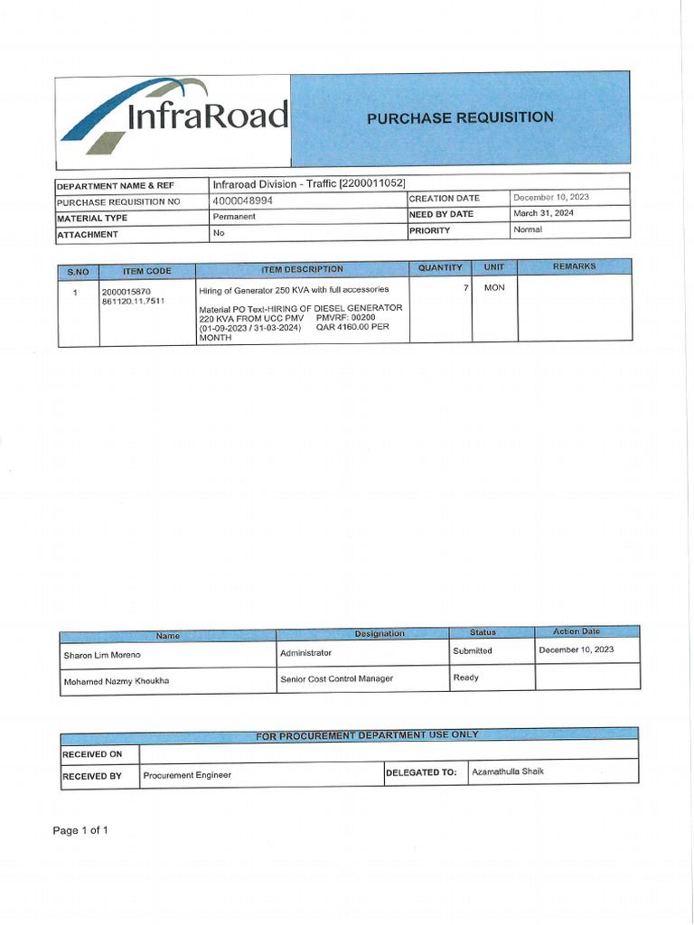 Ucc PMV Extension of Generator For Ir Traffic Dept. | PDF