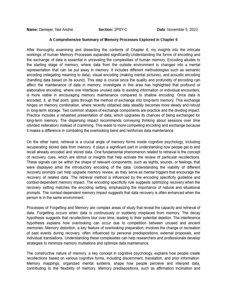 Cognitive Psychology Summary Demejer | PDF | Recall (Memory) | Memory