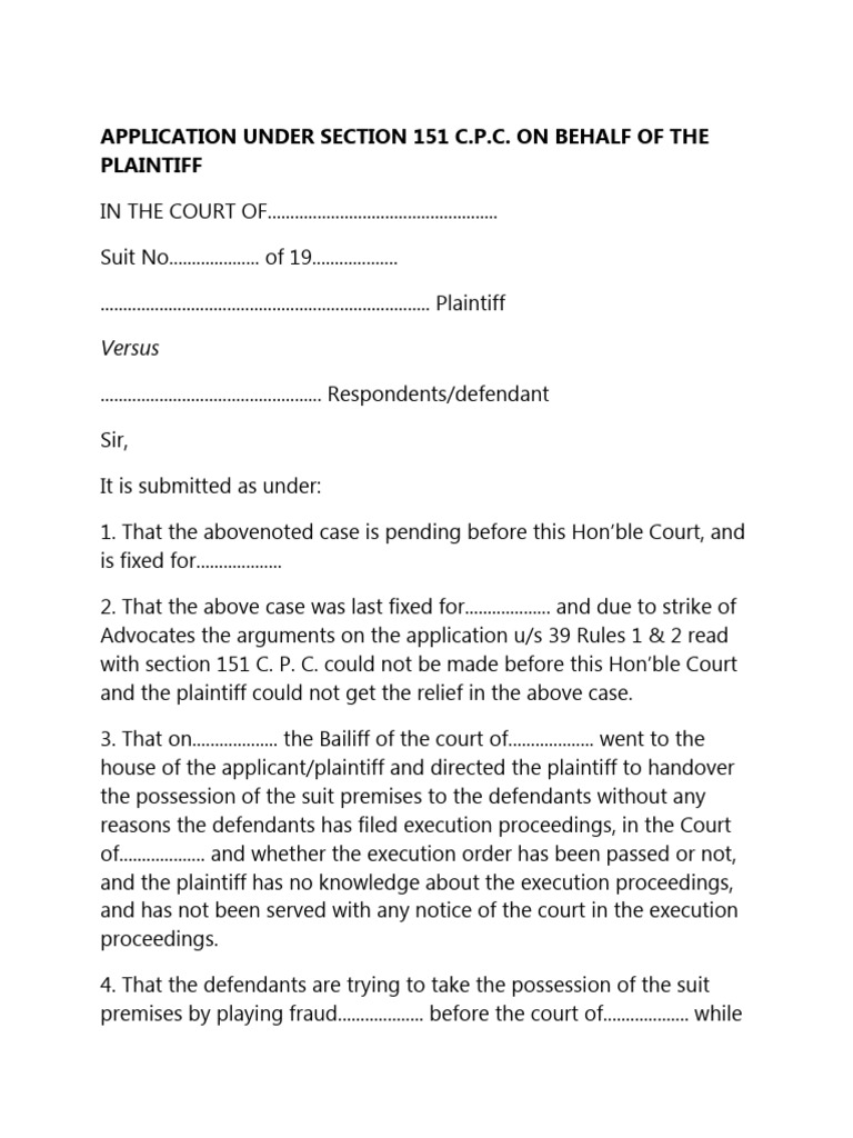 Advancement Application Under Section 151 Cpc Pdf Law Home And Garden