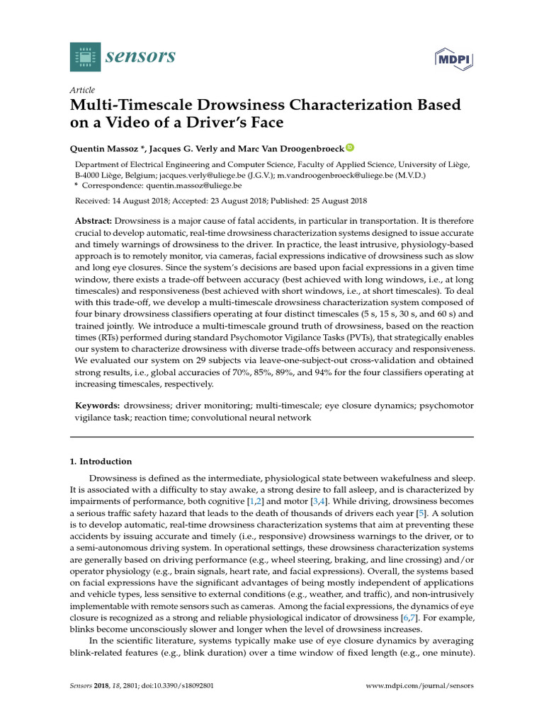 Multi-Timescale Drowsiness Characterization Based On A Video of A Driver's Face | PDF