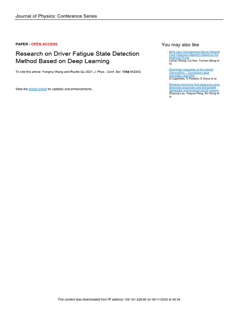 Research On Driver Fatigue State Detection Method Based On Deep Learning Pdf Deep Learning