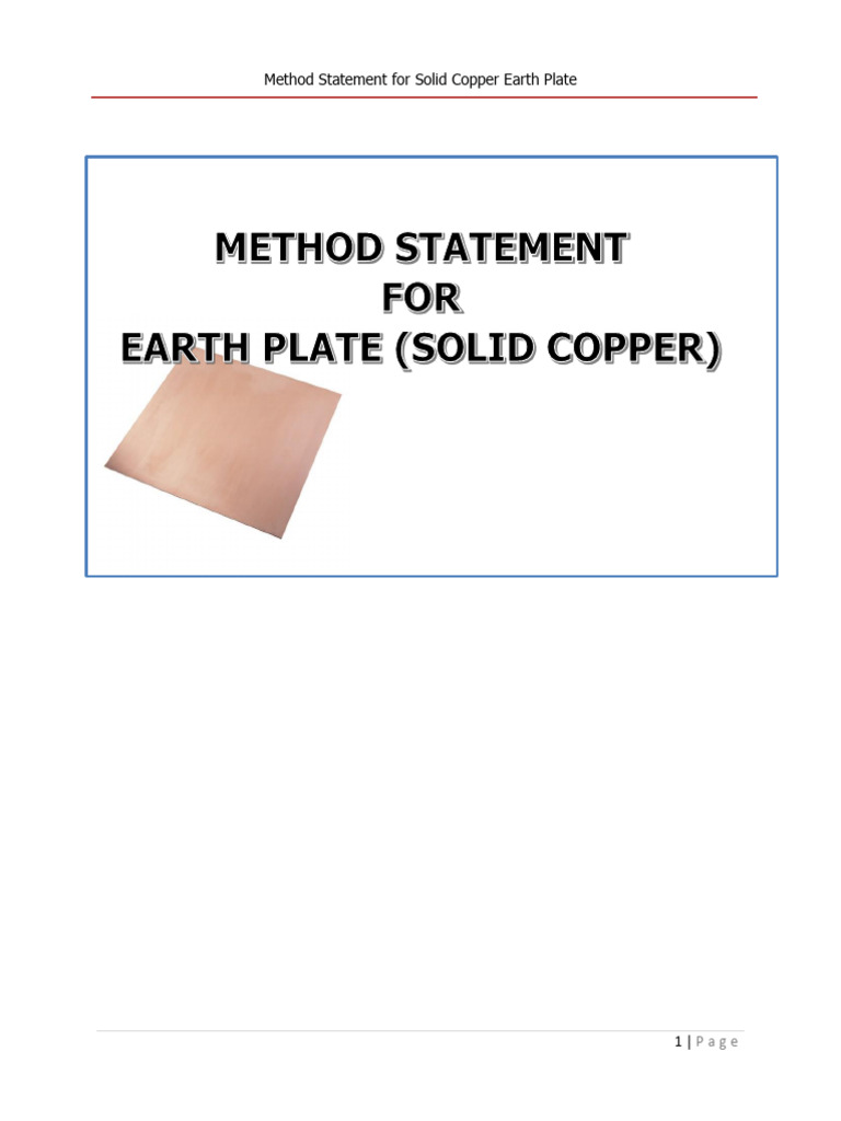 Method of Statement Solid Copper Earth Plate | PDF | Copper | Engineering