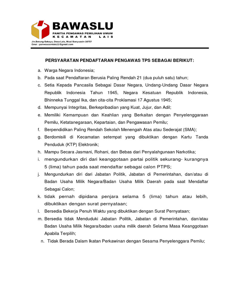 Formulir Pendaftaran Pengawas TPS | PDF Formulir Pendaftaran Pengawas TPS | PDF