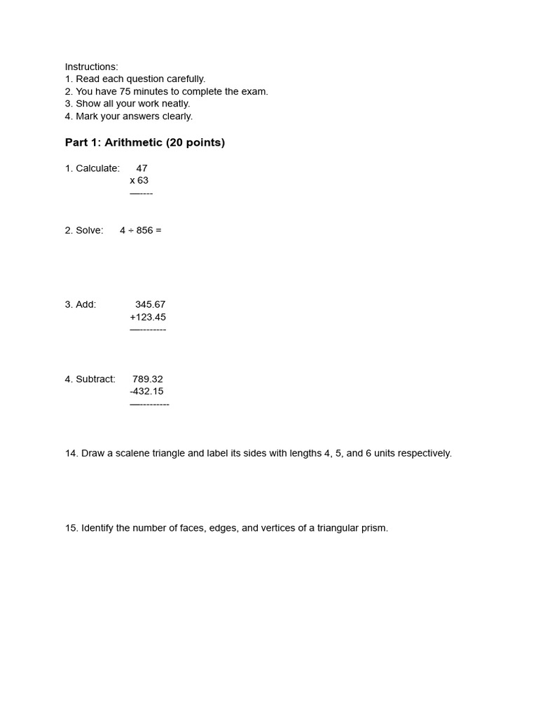 Quiz de Matemáticas para 4º Grado | PDF