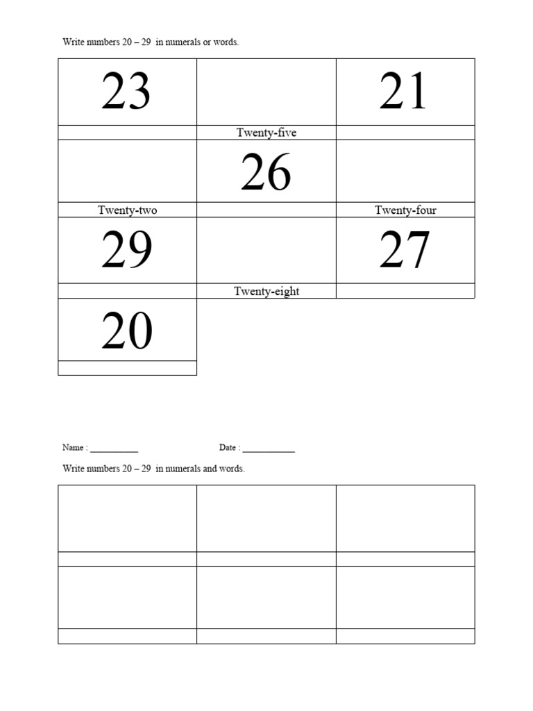 Write Numbers 20-29 | PDF