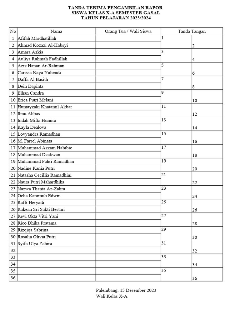 Tanda Terima Pembagian Rapot-X | PDF