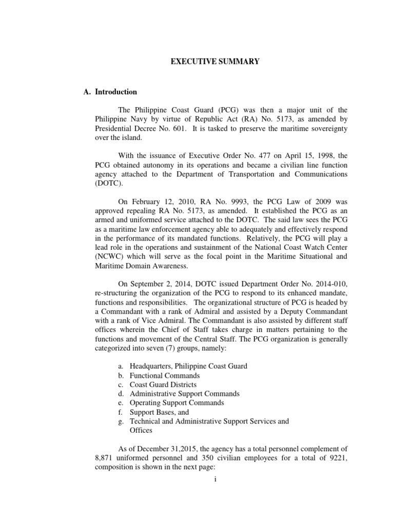Philippine Coast Guard Executive Summary 2015 | PDF Philippine Coast Guard Executive Summary 2015 | PDF