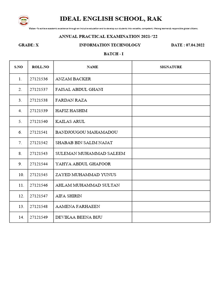 Class X Practical Attendance Term 2 | PDF