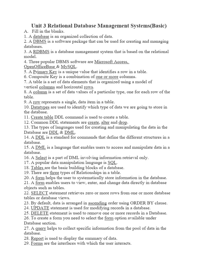 Unit 3 Relational Database Management Systems Pdf Relational