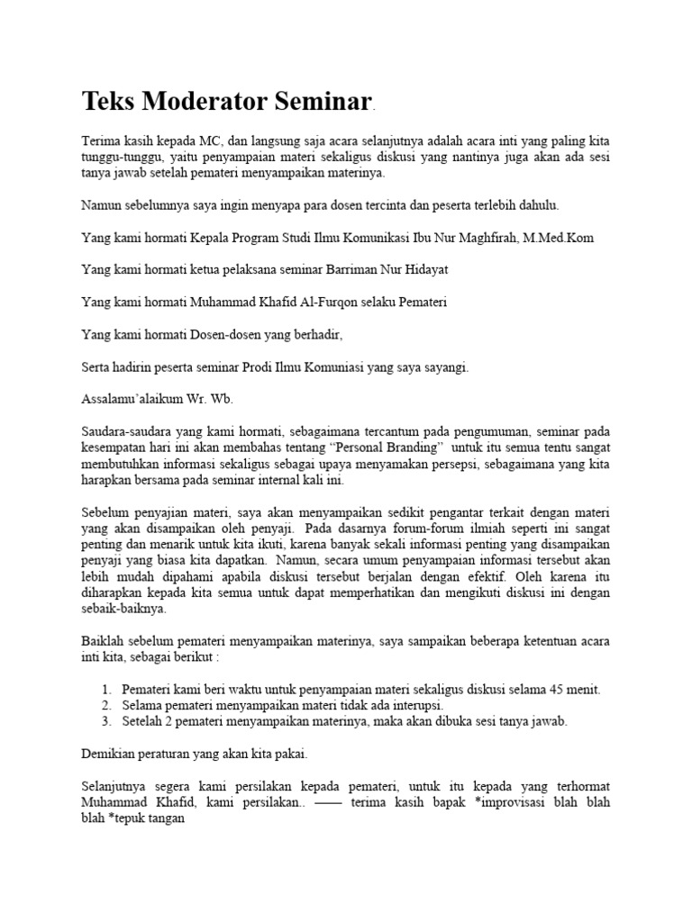 Teks Moderator Seminar | PDF
