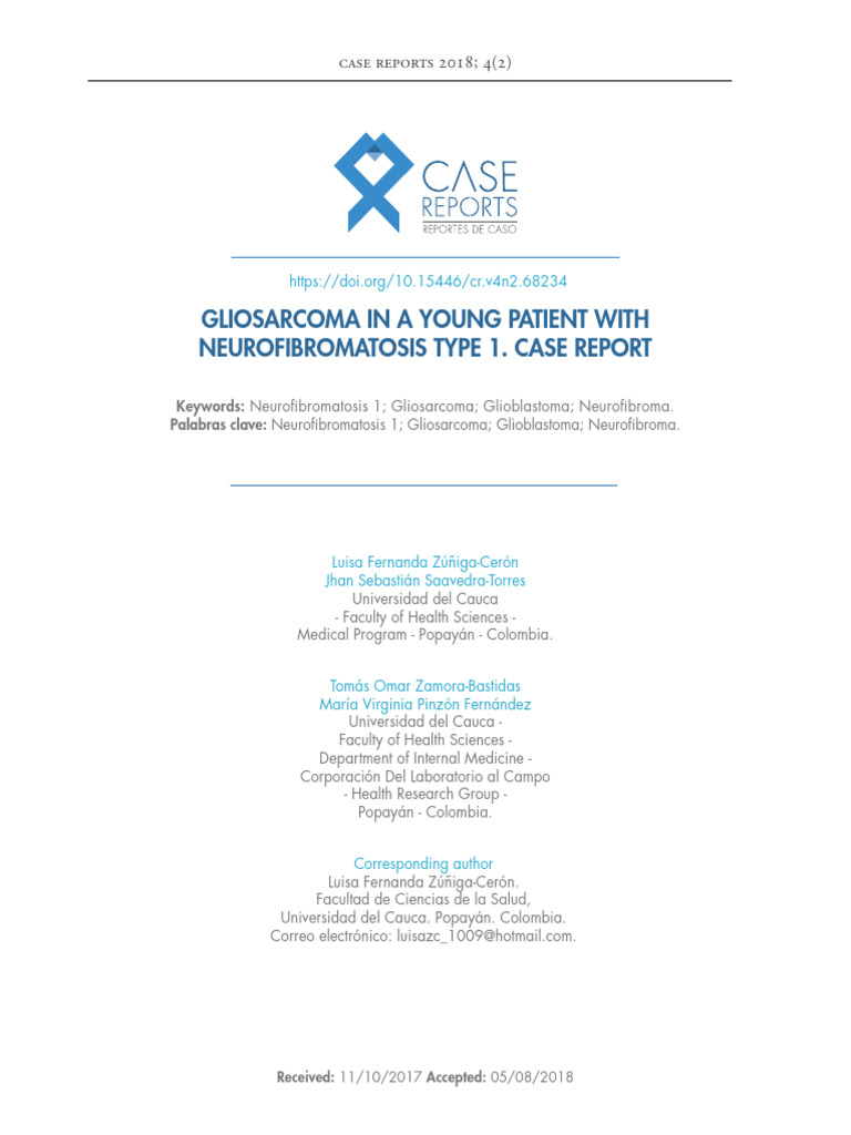 Gliosarcoma In A Young Patient With Neurofibromatosis Type 1 Case Report Pdf