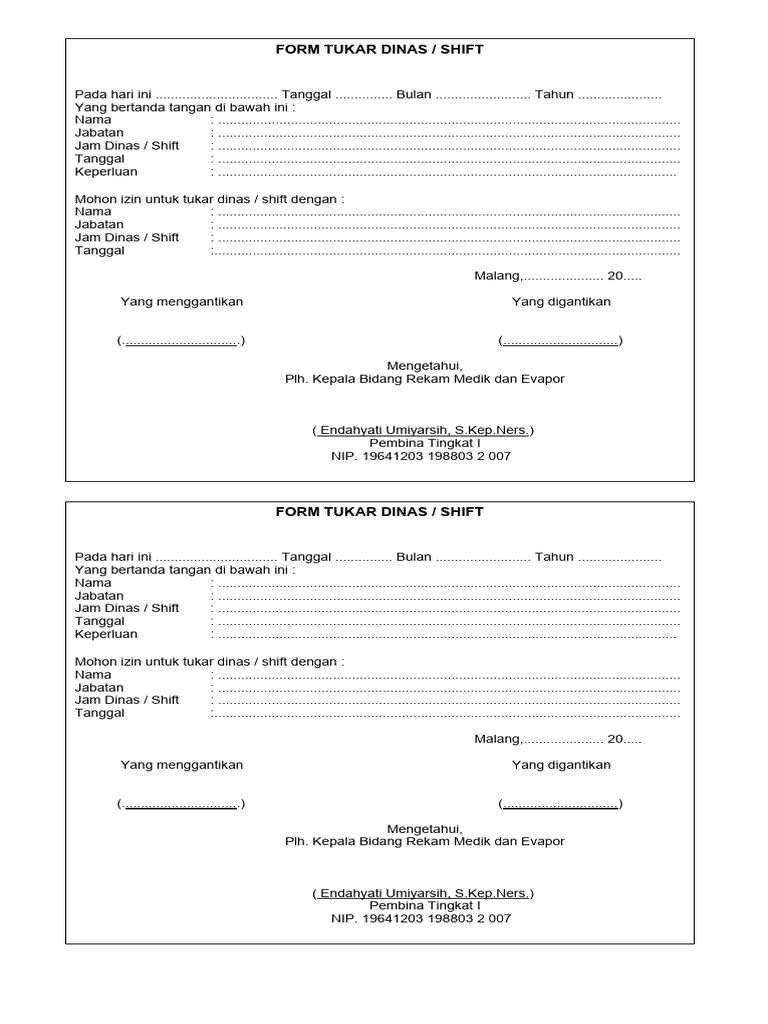 Formulir Tukar Shift Dinas | PDF | Sains & Matematika