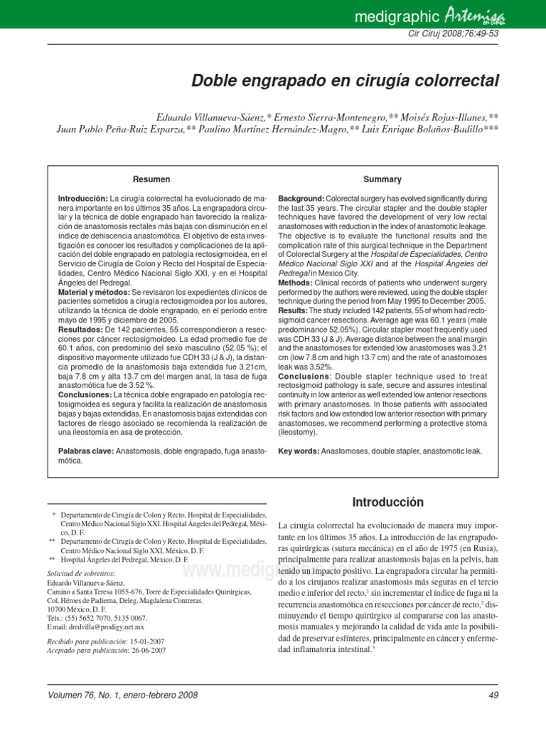 Doble Engrapado en Cirugía Colorrectal | PDF | Cáncer colonrectal ...