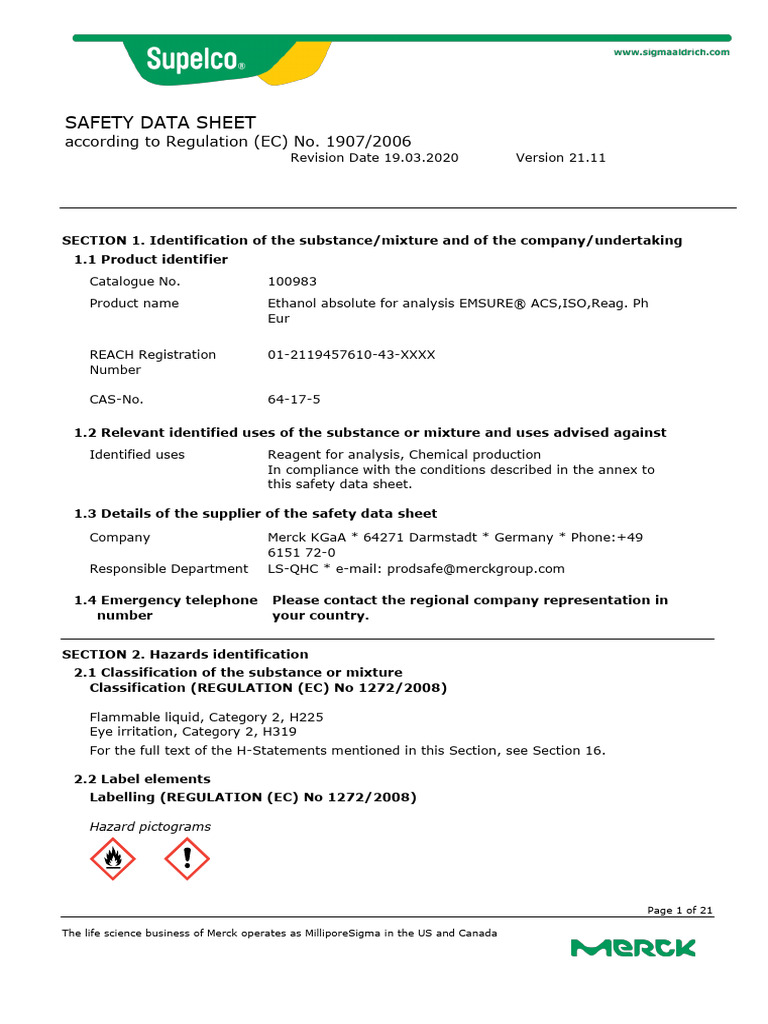 Ethanol Absolute For Analysis | PDF | Chemical Substances | Ethanol