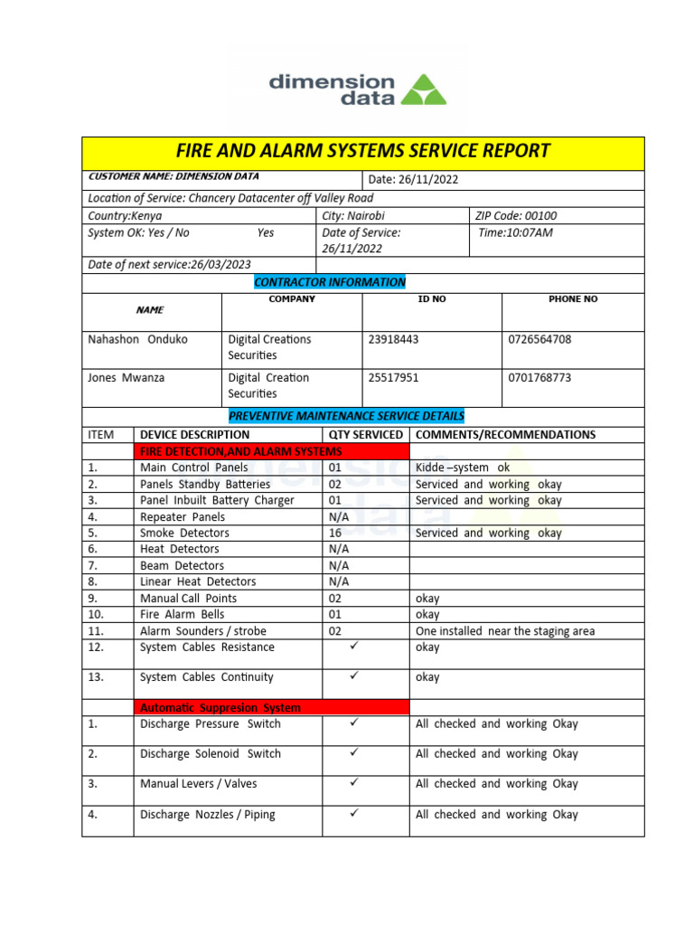 Fire Detection and Alarms Service Report | PDF