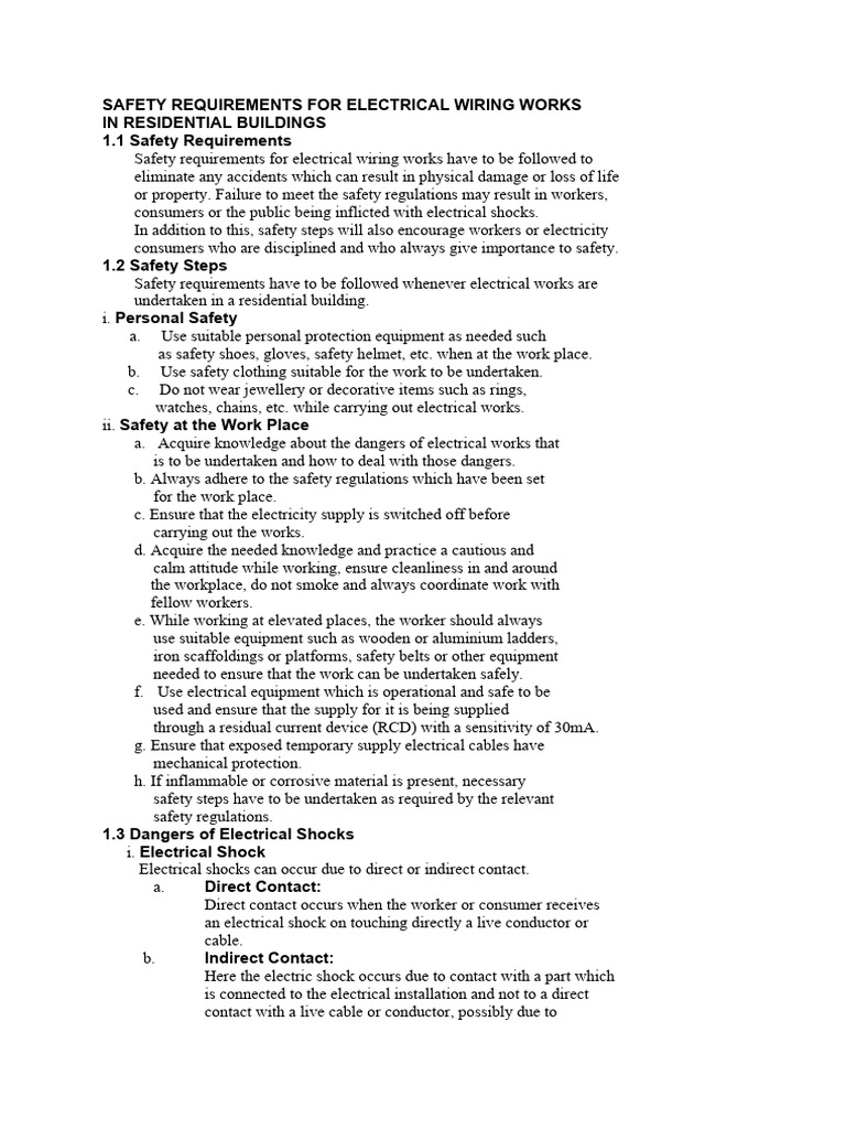 Safety Requirements For Electrical Wiring Works | PDF | First Aid | Safety