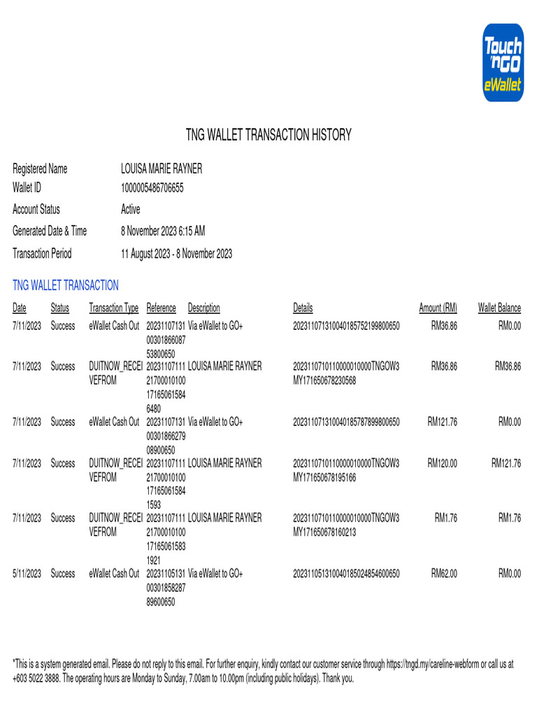 TNG Ewallet Transactions | PDF