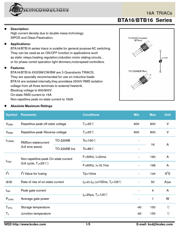 Bta16 600B | PDF | Equipment | Physical Sciences