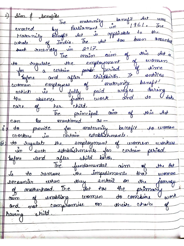 Aims and Benefits of Maternity Benefit Act | PDF