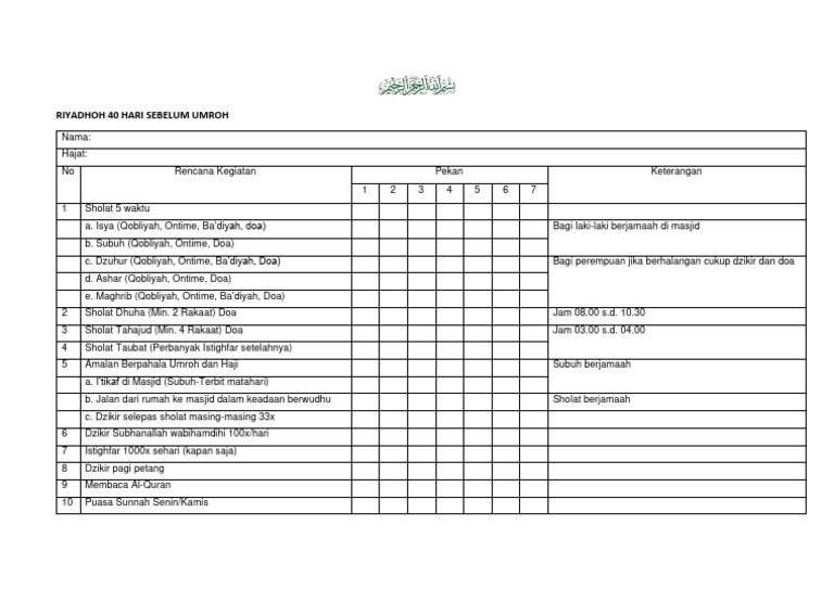 Panduan Riyadhoh 40 Hari Sebelum Umroh | PDF | Agama & Spiritualitas