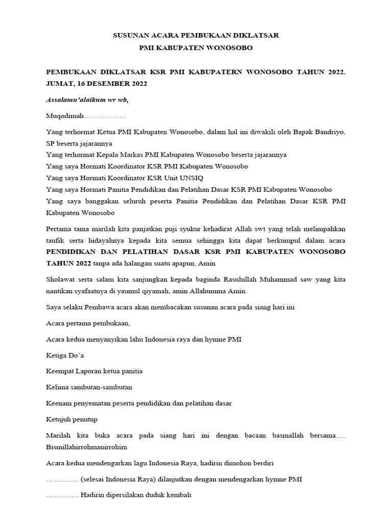 Pembukaan Diklat KSR PMI Wonosobo 2022 | PDF