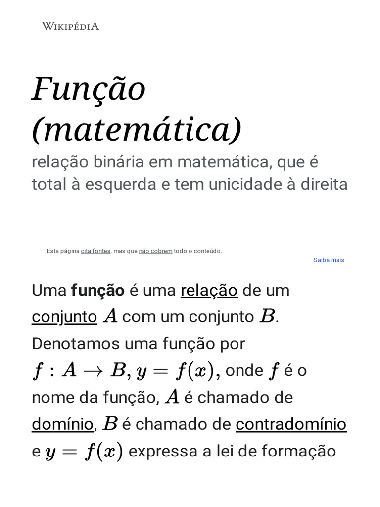 Função (Matemática) - Wikipédia, A Enciclopédia Livre | PDF | Função ...