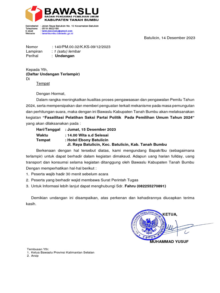 Undangan Peserta Pelatihan Saksi Parpol | PDF Undangan Peserta Pelatihan Saksi Parpol | PDF